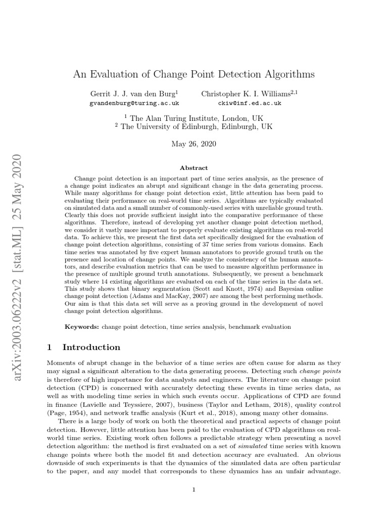 An Evaluation of Change Point Detection Algorithms: Gerrit J. J. Van ...