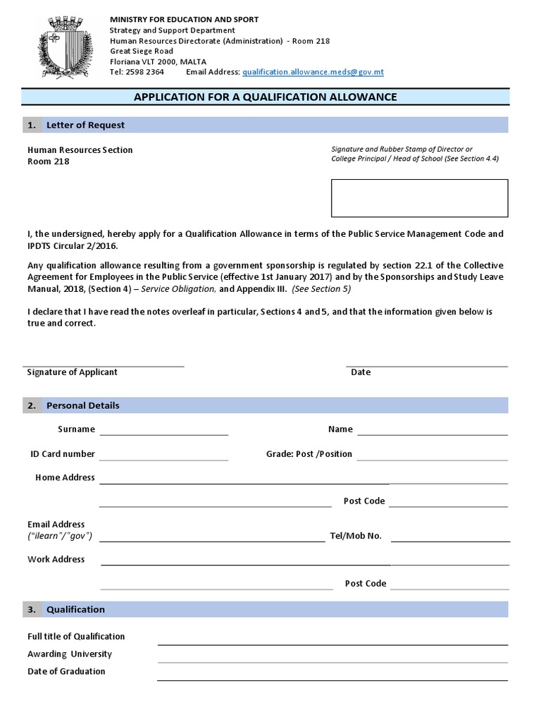 Application Form For Qualification Allowance | PDF | Government | Justice