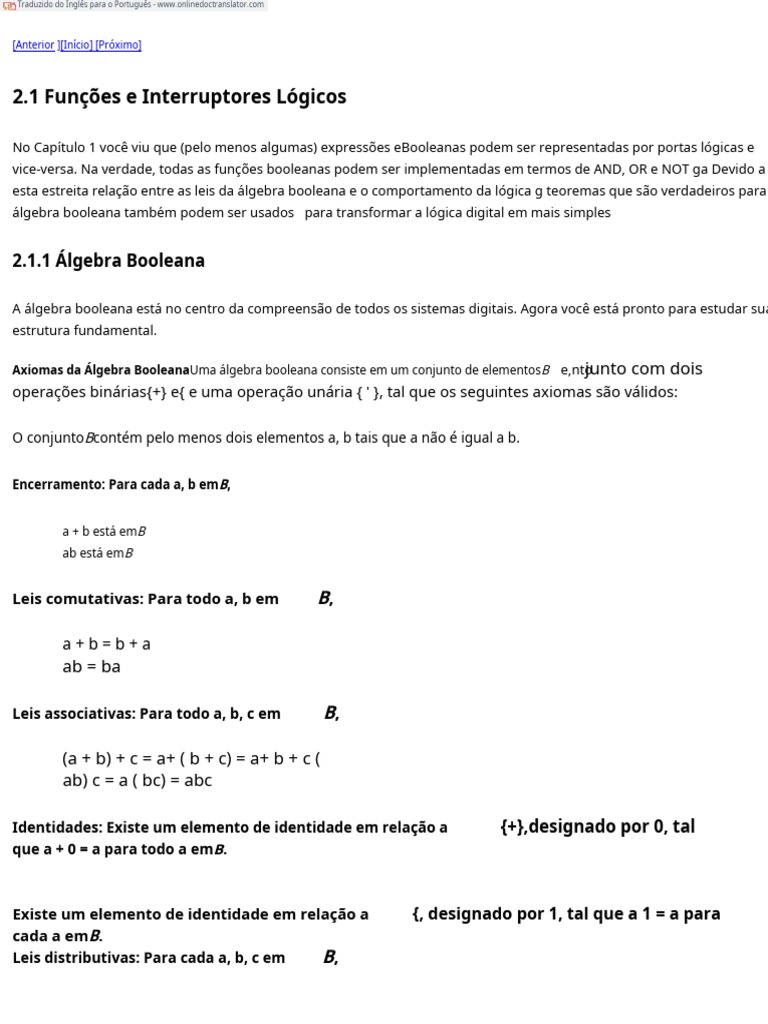 Álgebra Booleana e Portas Lógicas | PDF | Dimensão | Lógica