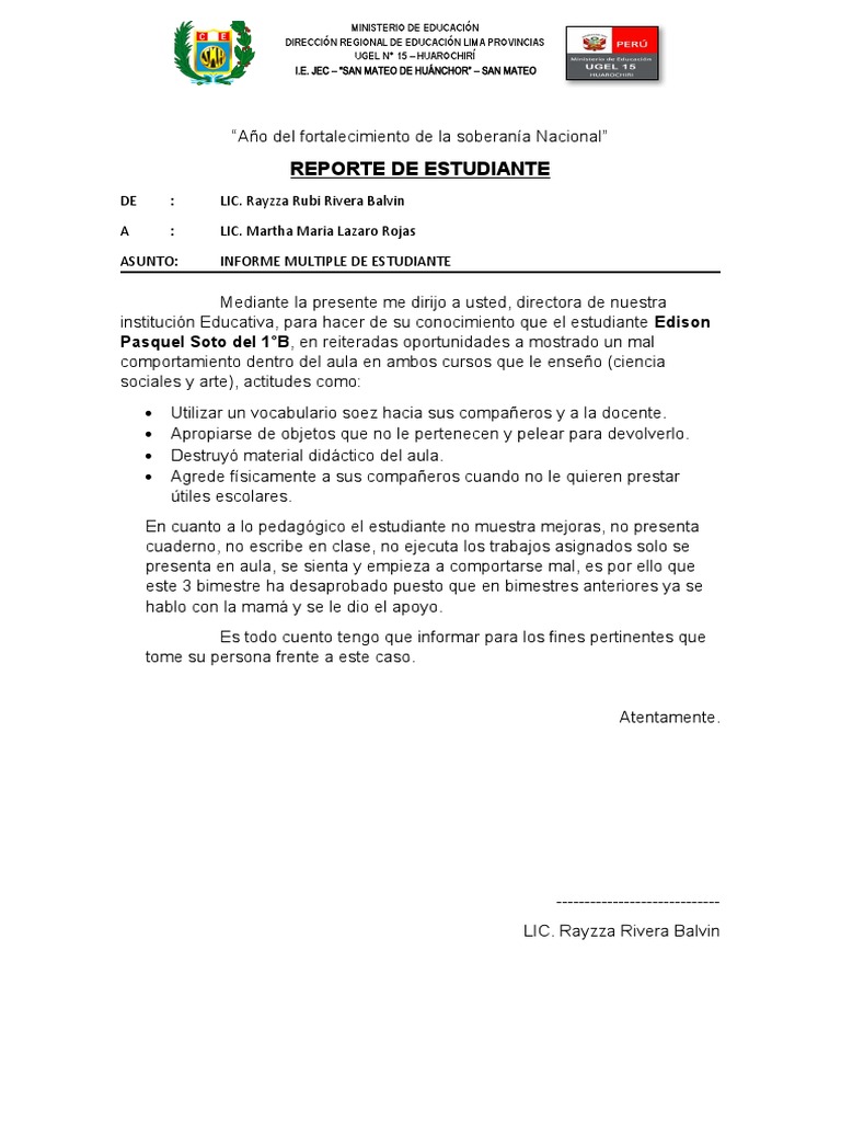 Reporte Del Alumno | PDF | Salón de clases | Modificación de comportamiento