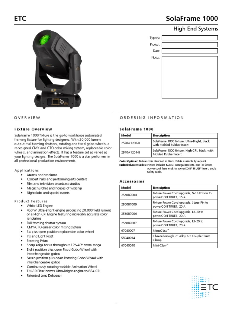 SolaFrame 1000 Datasheet Revk | PDF | Color | Electromagnetic Radiation