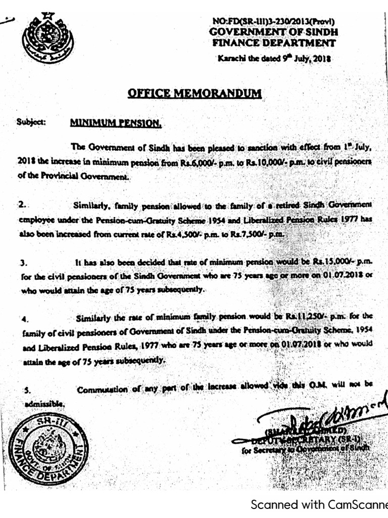 Minimum Pension 2018FD Order | PDF