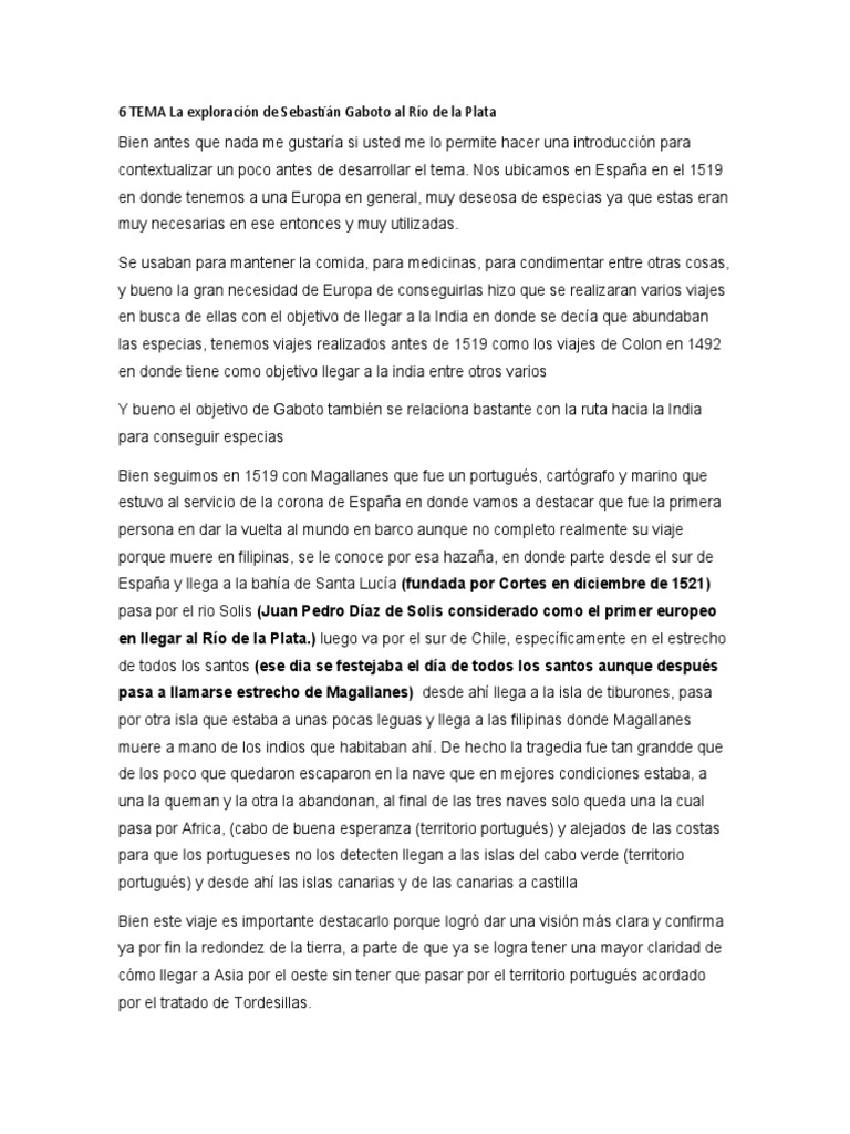6 TEMA La Exploración de Sebastián Gaboto Al Río de La Plata | PDF ...