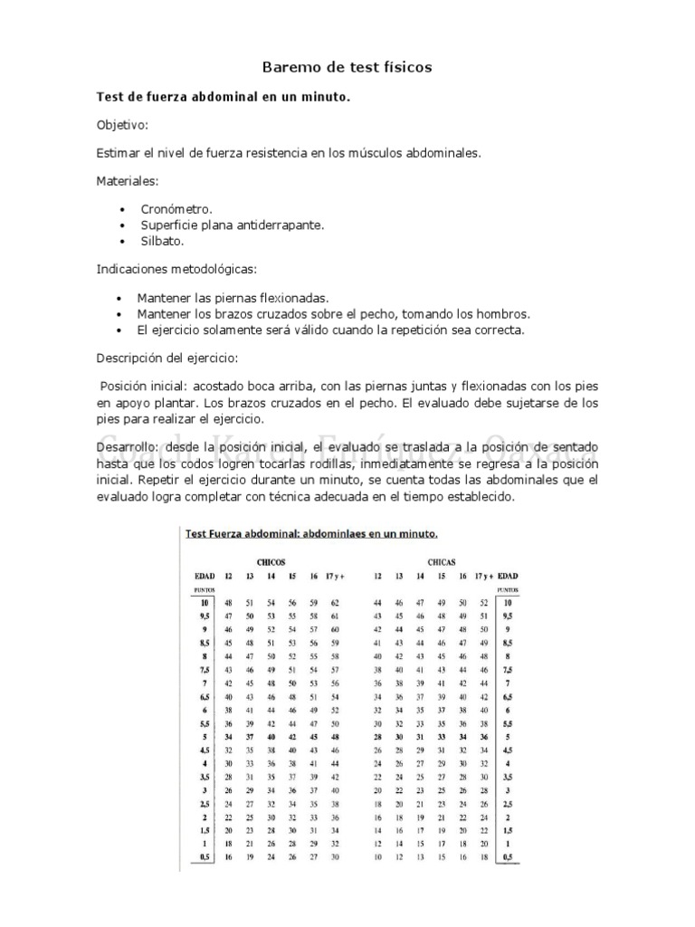 Baremo de Test Físicos y Evaluaciones | PDF