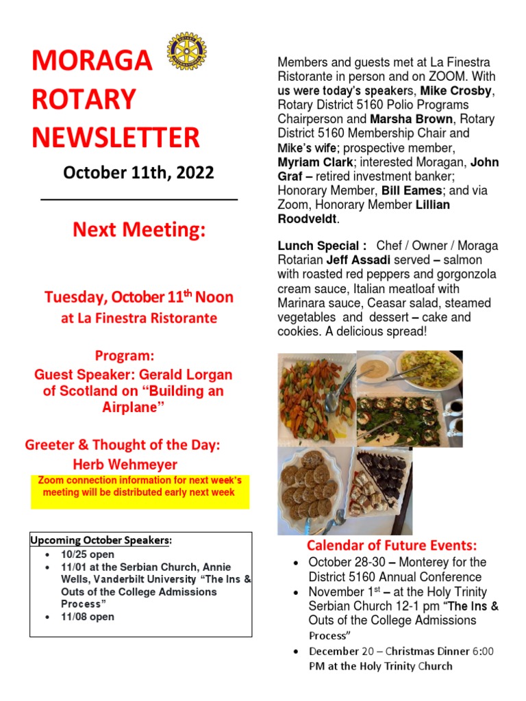 Moraga Rotary Newsletter Oct 11 2022 | PDF