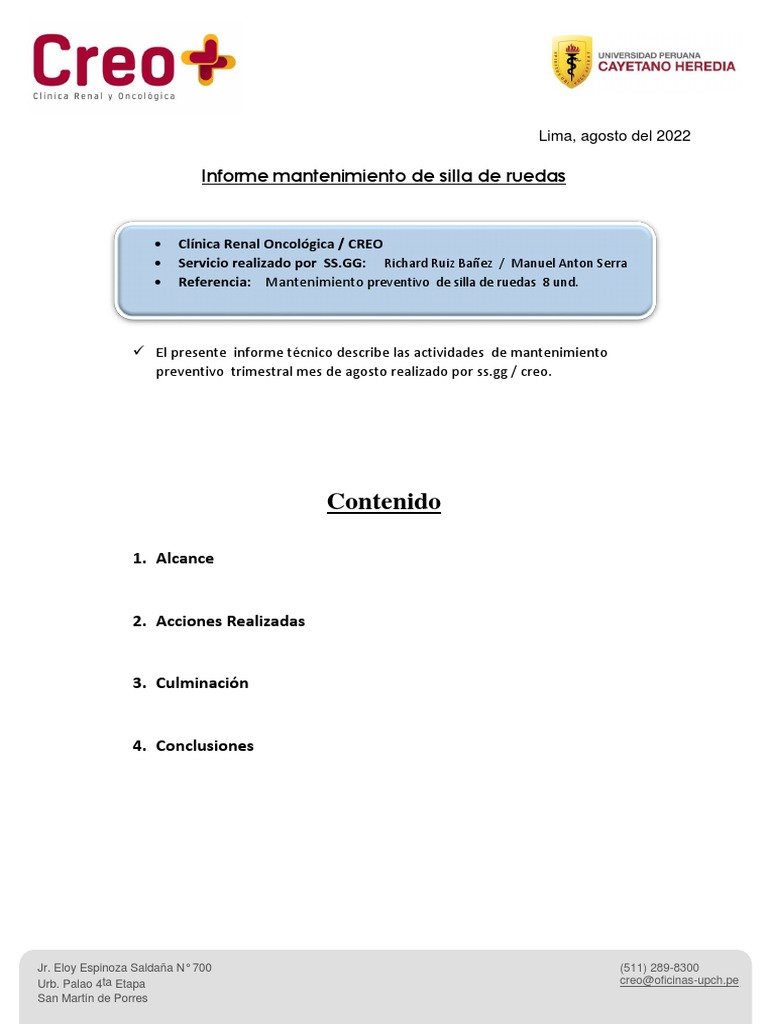 Informe Mant. Silla de Ruedas | PDF | Física Aplicada e Interdisciplinaria | Máquinas