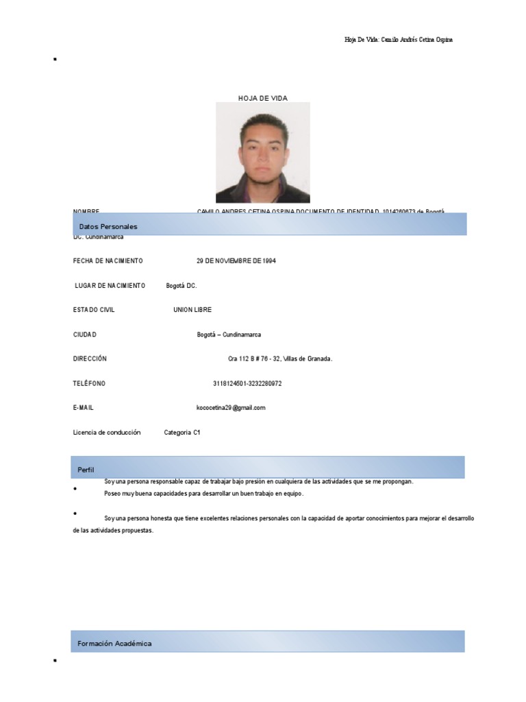 Hojadevidacamilo 12345566 | PDF