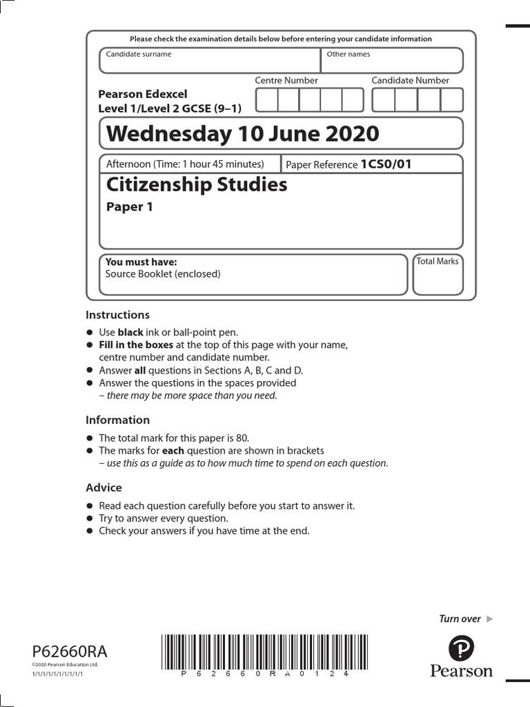 Mark Scheme For Citizenship Paper 1 | PDF