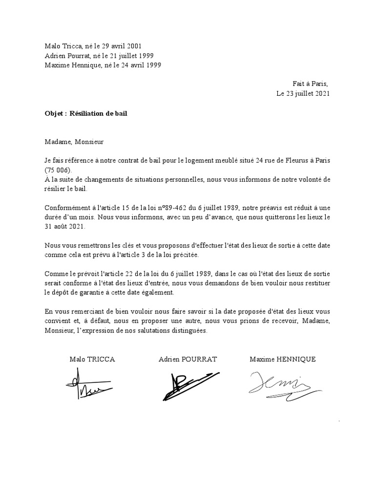 Lettre Preavis | PDF