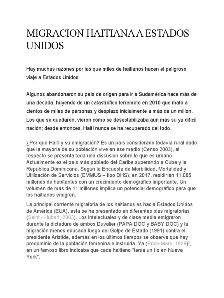 Migración Haitiana a Estados Unidos | PDF | Haití | Migración humana