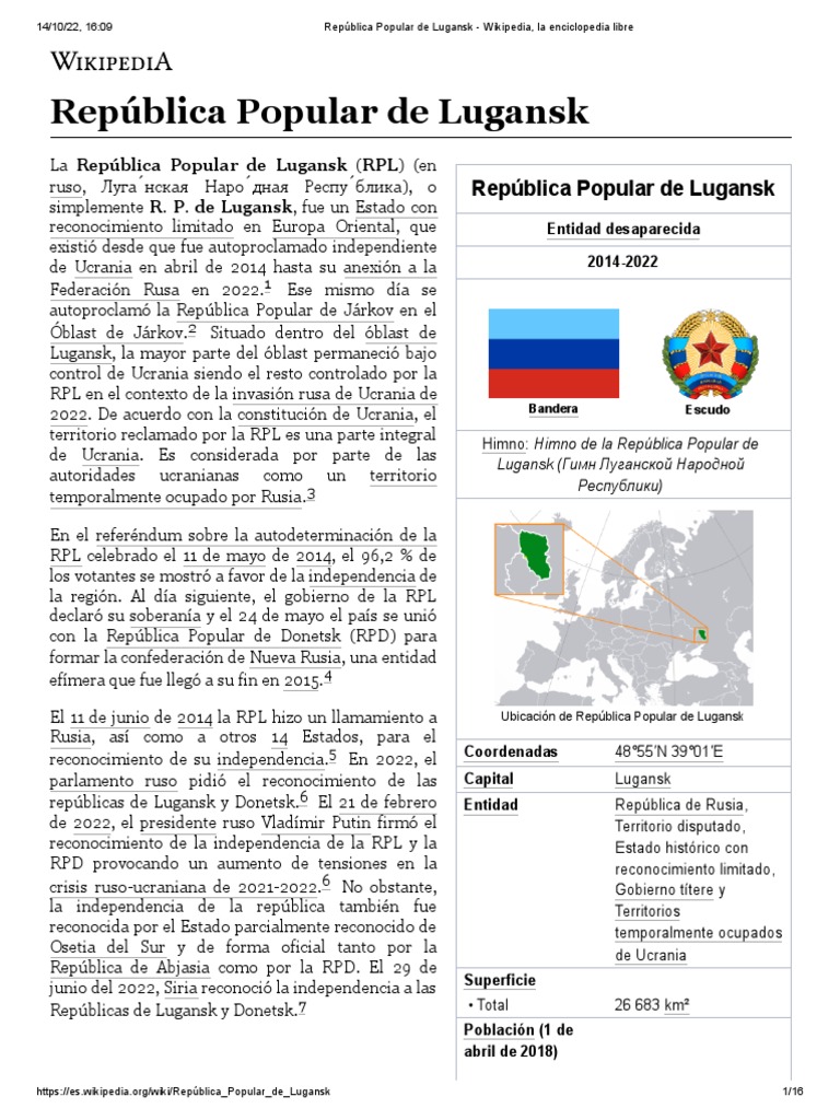 República Popular de Lugansk - Wikipedia, La Enciclopedia Libre | PDF ...