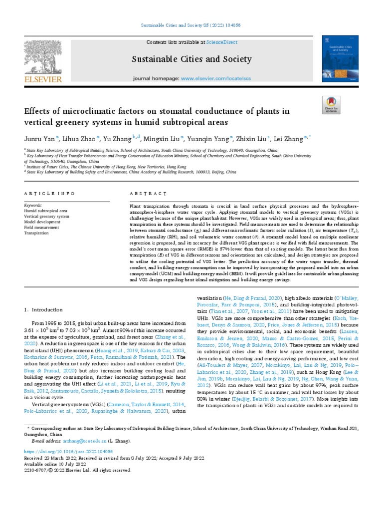Effects of Microclimatic Factors On Stomatal Conductance of Plants in ...