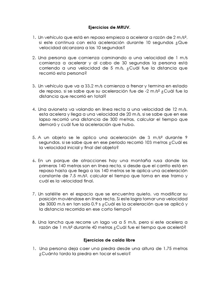 Tarea Mruv | PDF | Velocidad | Aceleración