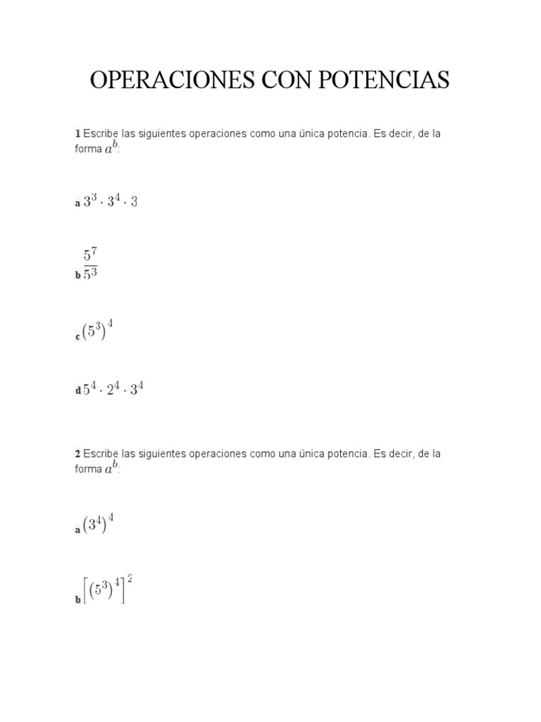 Operaciones Con Potencias | PDF
