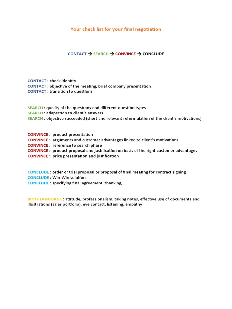 Your Check List For Your Final Negotiation 2 | PDF