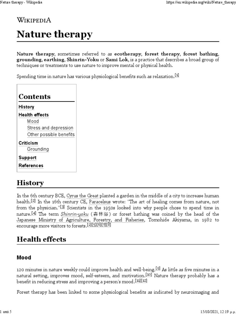 Nature Therapy - Wikipedia | PDF | Medicine | Health Care