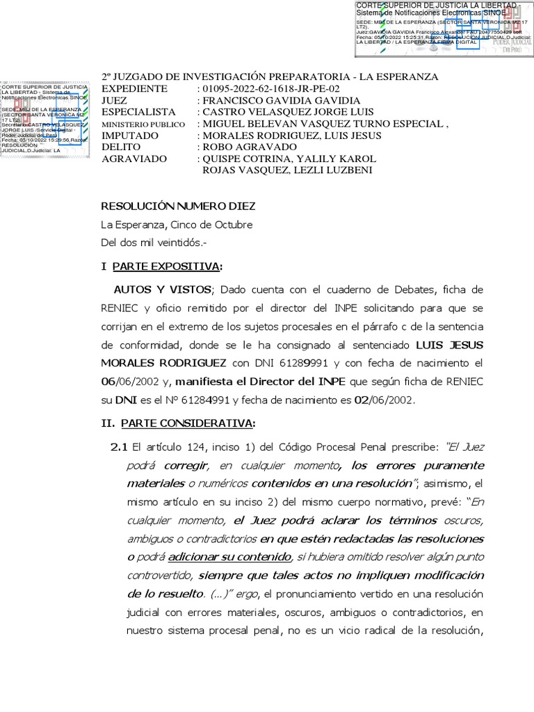 Exp. 01095-2022-62-1618-JR-PE-02 - Resolución - 232952-2022 | PDF