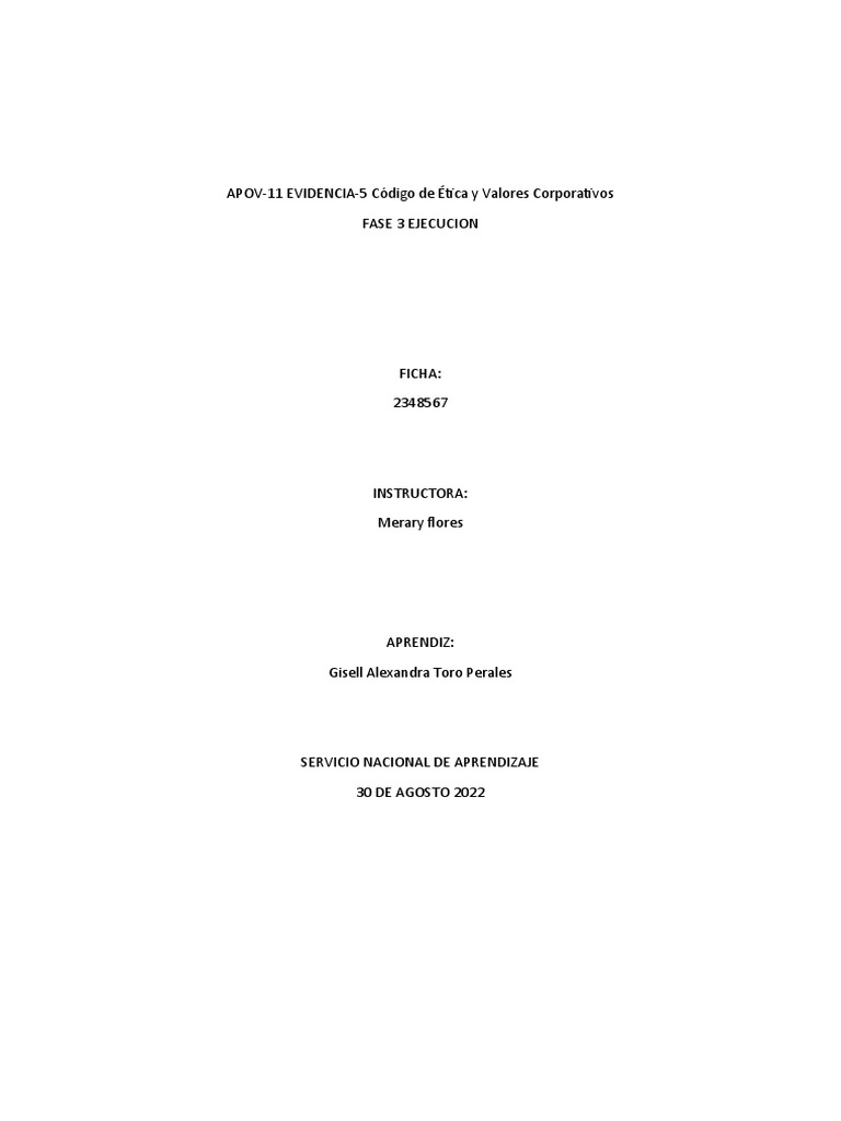 Apov 11-5 Etica Codigo de Valores | PDF | Calidad (comercial) | Business
