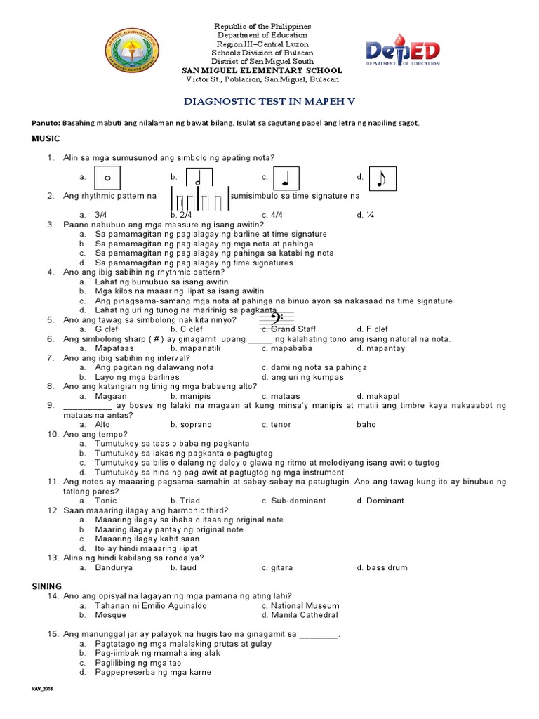 Grade 5 Diagnostic Test All Subjects | PDF