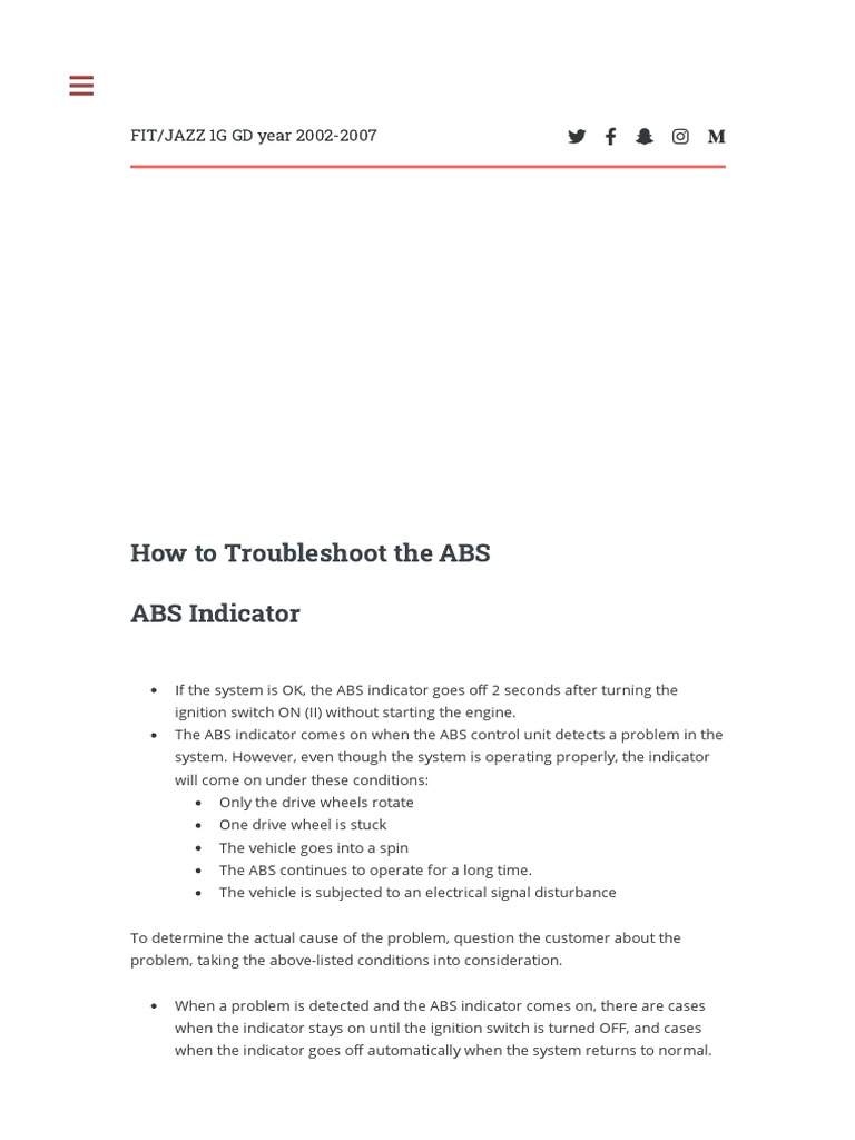 How To Troubleshoot The ABS - Honda FIT - JAZZ 1G GD 2002-2007 DIY ... How To Troubleshoot The ABS - Honda FIT - JAZZ 1G GD 2002-2007 DIY ...