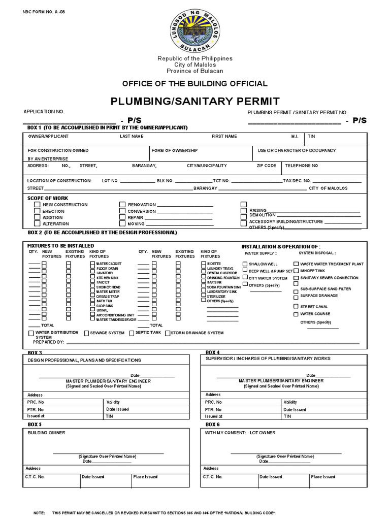 Plumbing Sanitary Permit Front and Back | PDF | Plumbing | Sanitation Plumbing Sanitary Permit Front and Back | PDF | Plumbing | Sanitation