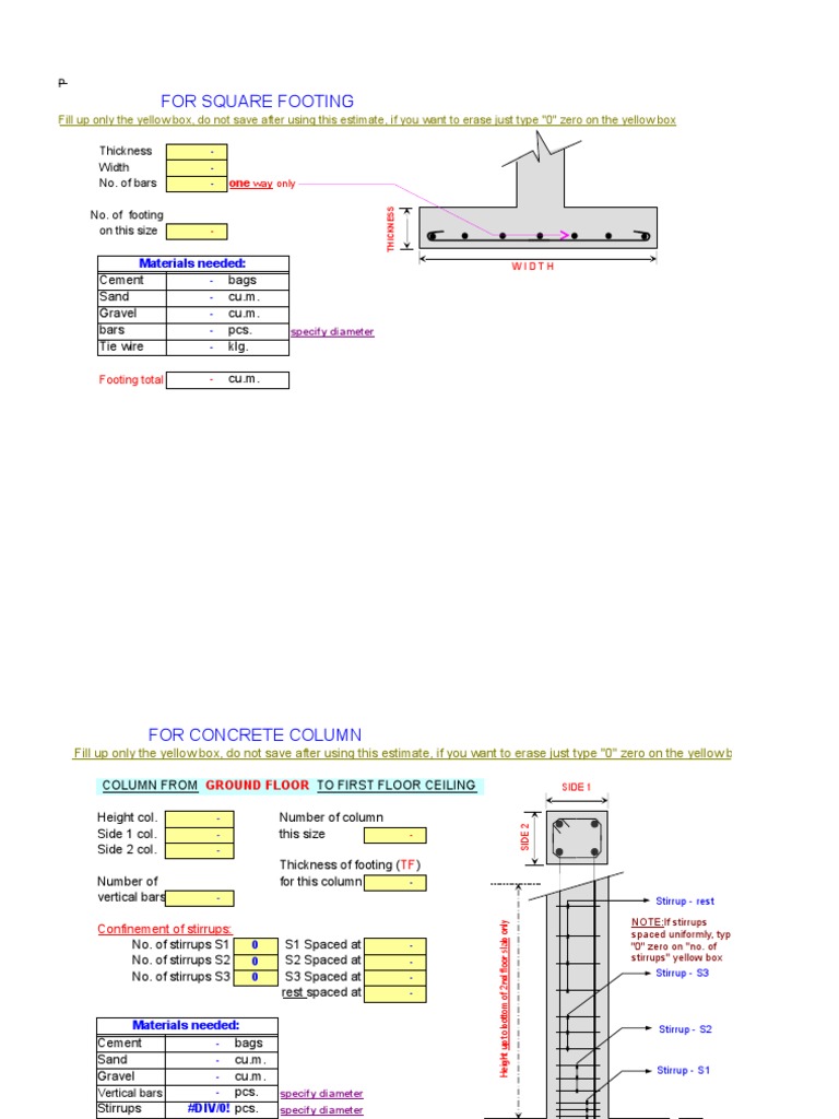 Excel Formula For Estimates | PDF | Concrete | Column