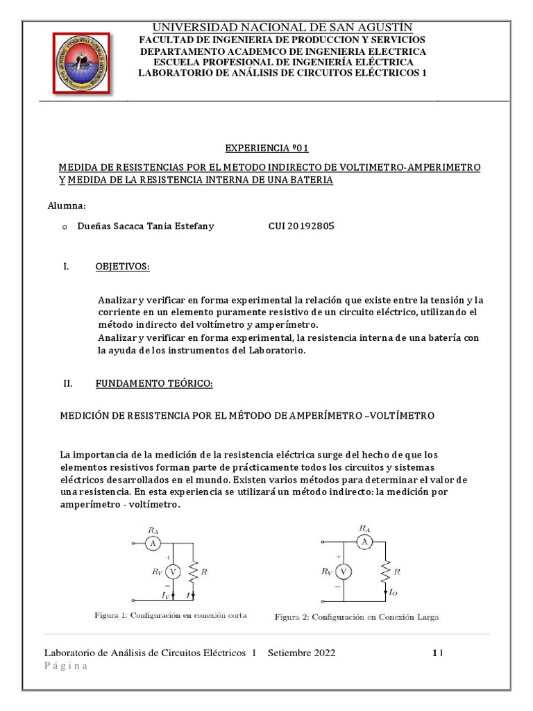 Medición de resistencias por el método indirecto de voltímetro-amperímetro y determinación de la ...