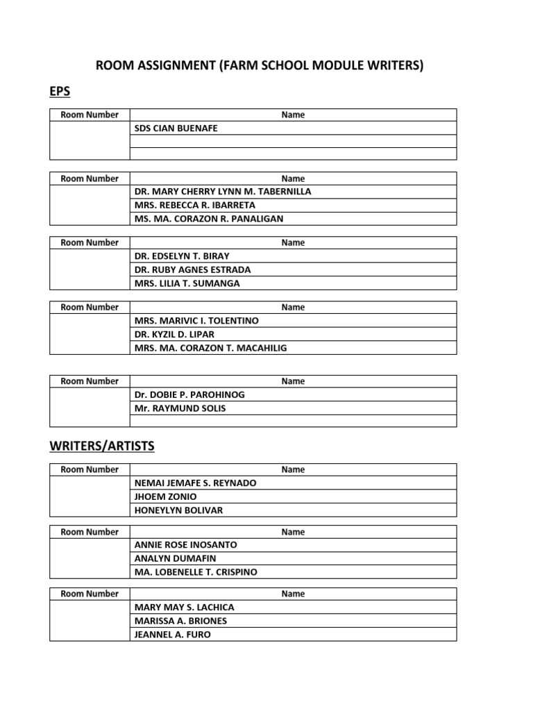 ROOM-ASSIGNMENT Participants | PDF