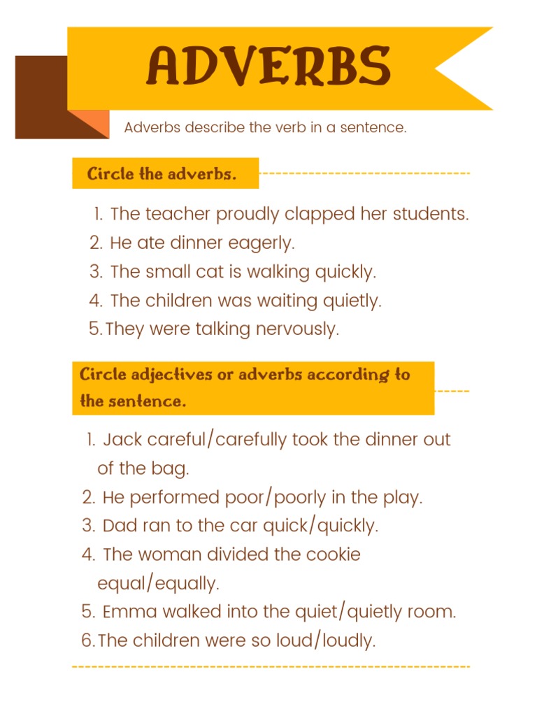 Simple Parts Of Speech Adverbs English Grammar Worksheet Pdf