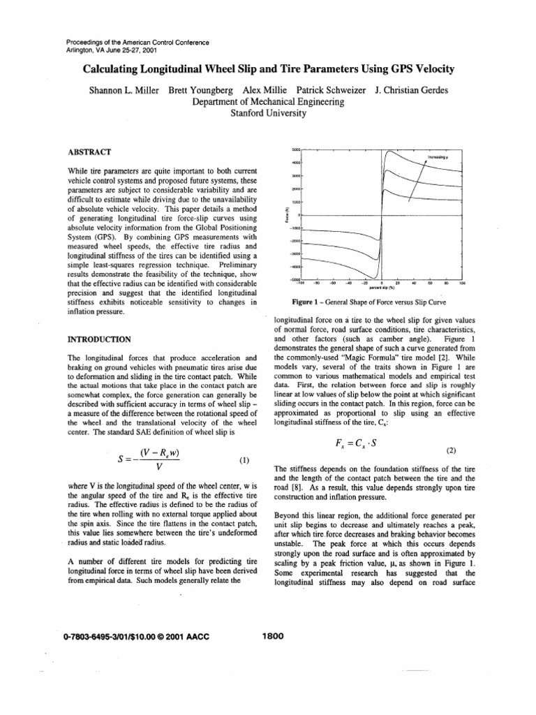Calculating Longitudinal Wheel Slip and Tire Parameters Using GPS ...