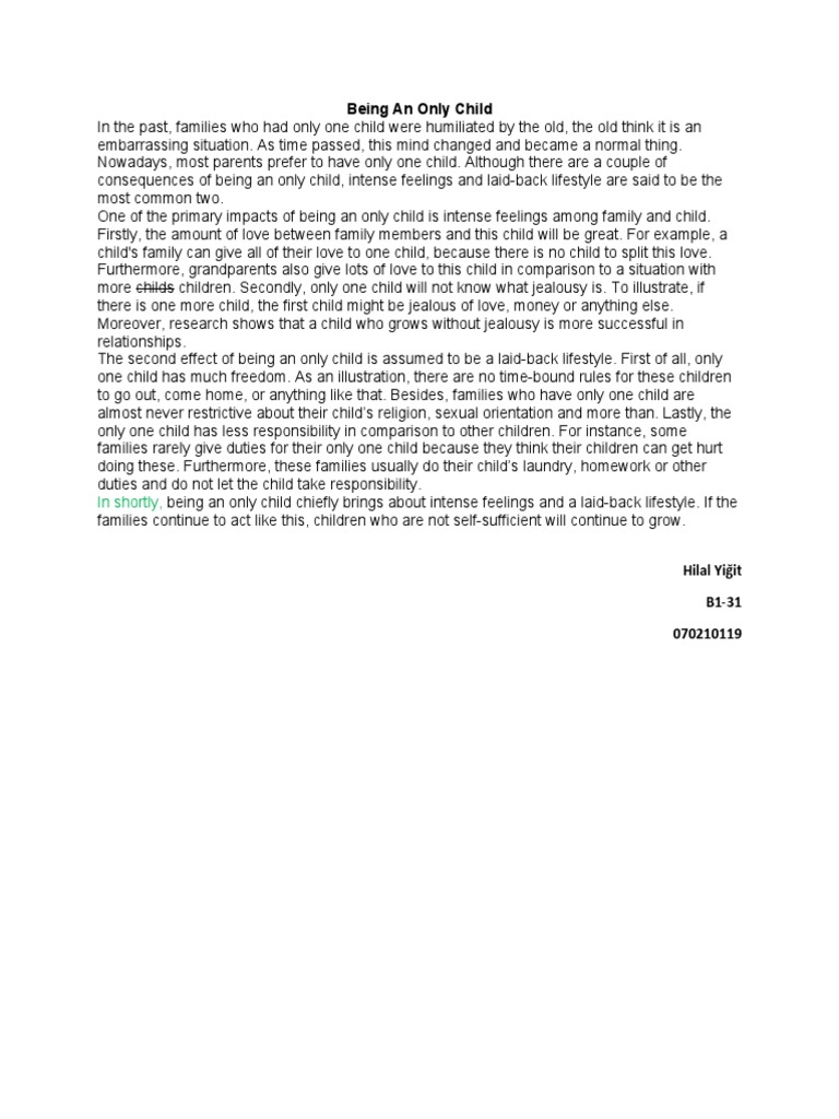 Being An Only Child Effect Essay | PDF