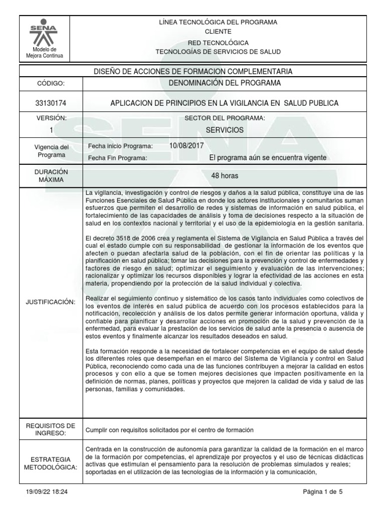 Informe Programa de Formación Complementaria | PDF | Salud pública | Calidad (comercial)
