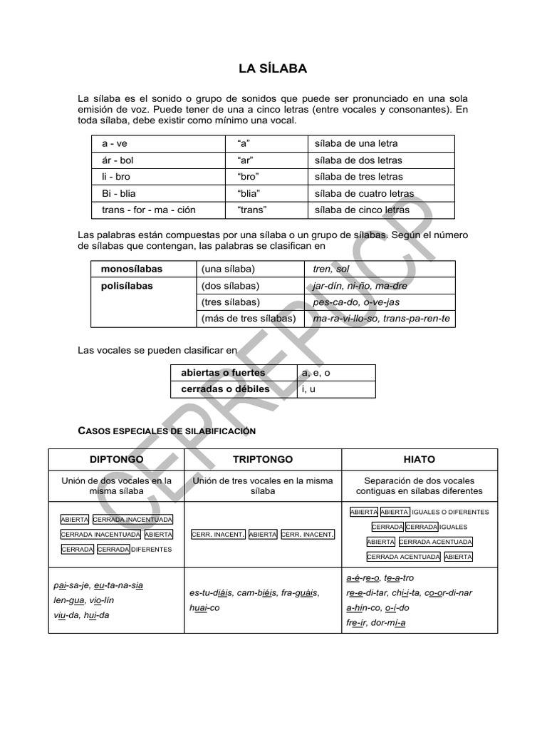 Guía Completa sobre la Sílaba en Español | PDF | Sílaba | Vocal
