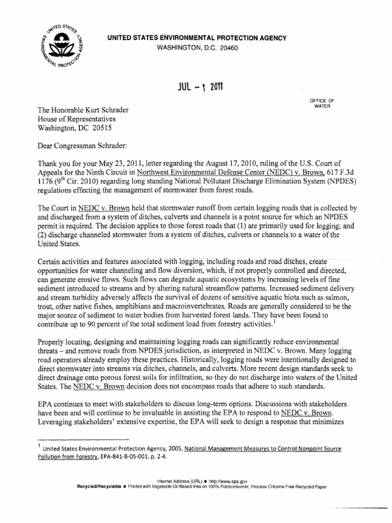07-01-11 - Letter From EPA | PDF | Clean Water Act | Stormwater