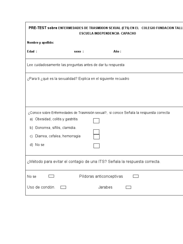 ETS-PRE-POST TEST Colegio Fundacion Tall | PDF