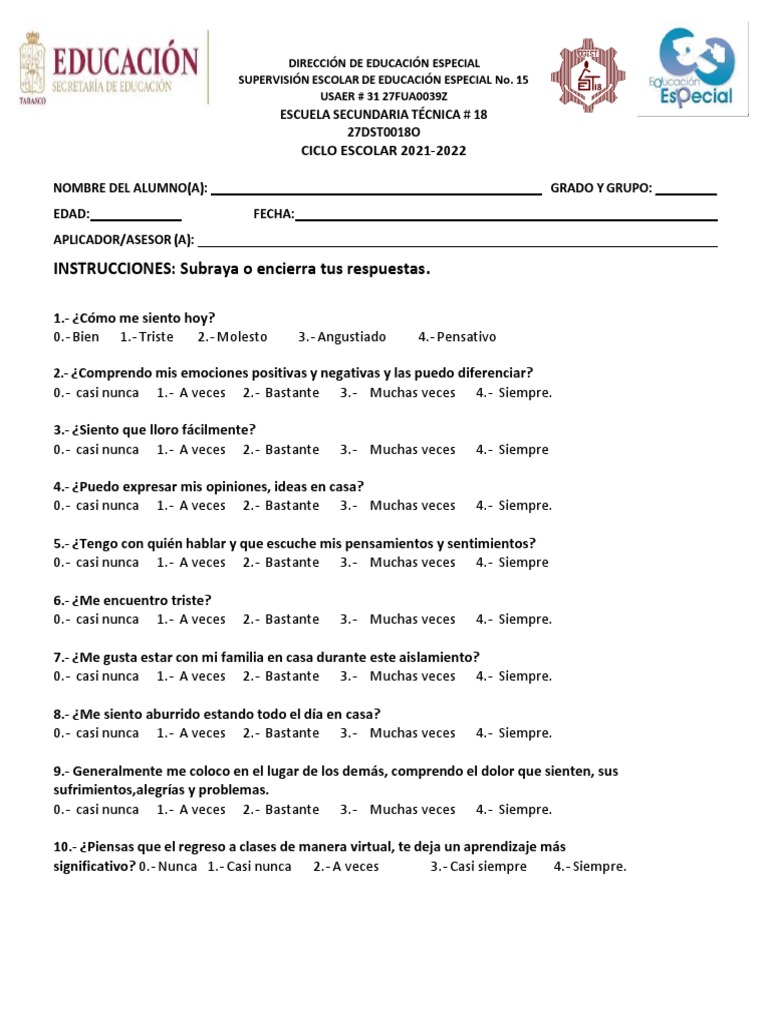 Encuesta Socioemocional para El Alumno | PDF