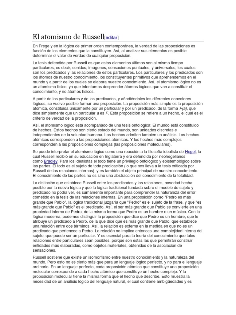 Atomismo Lógico de Russell | PDF | Metafilosofía | Science