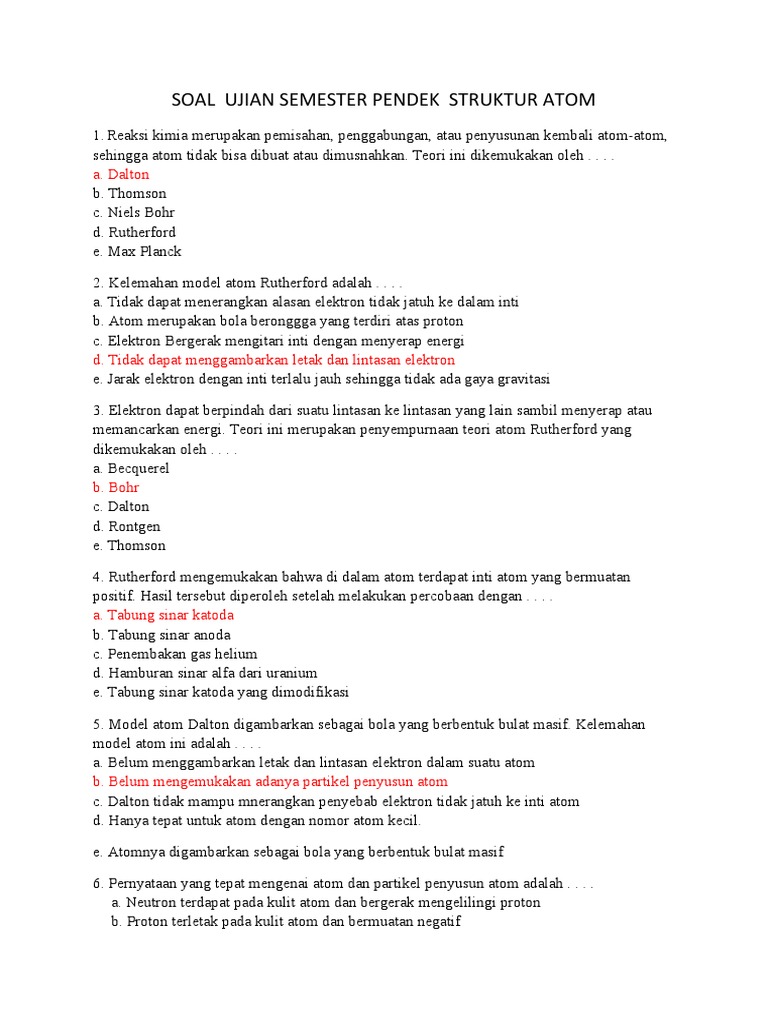 Jawaban Latihan Struktur Atom 1 | PDF