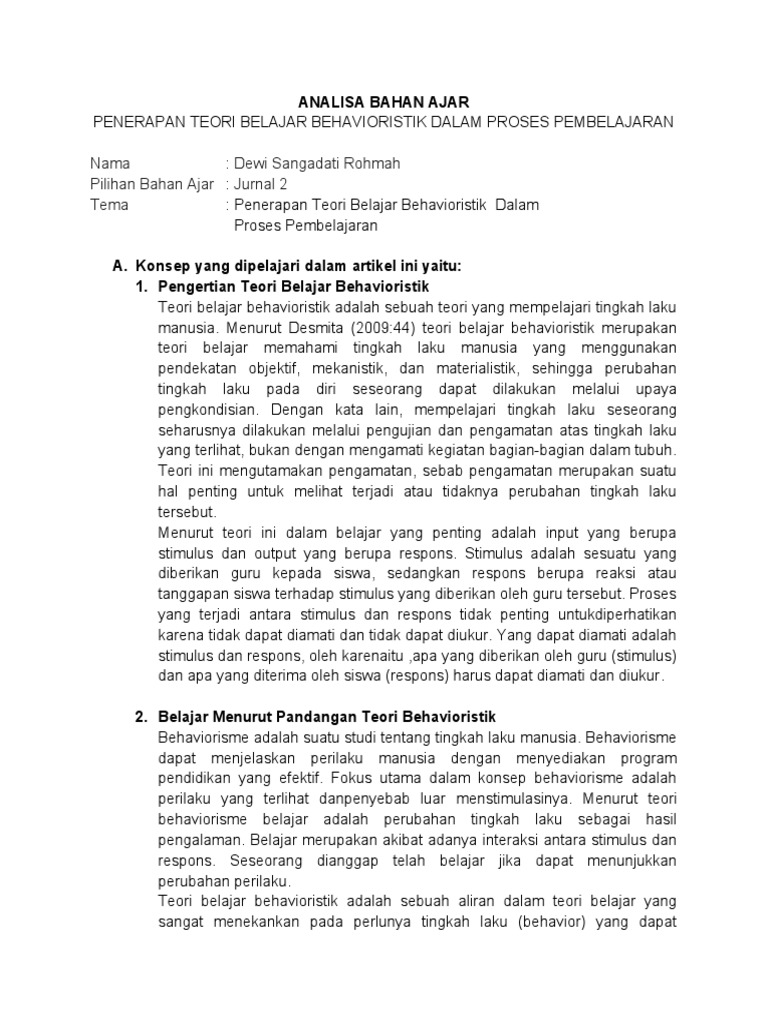 Analisa Bahan Ajar KB 1 | PDF
