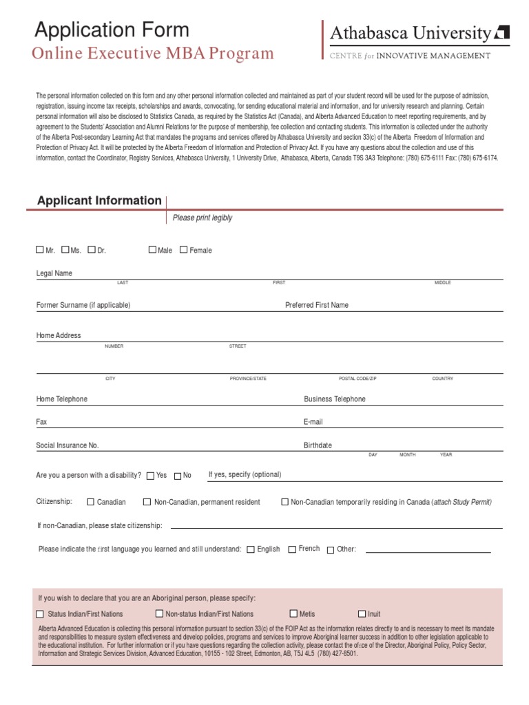 Application Form: Online Executive MBA Program | PDF | Employment ...
