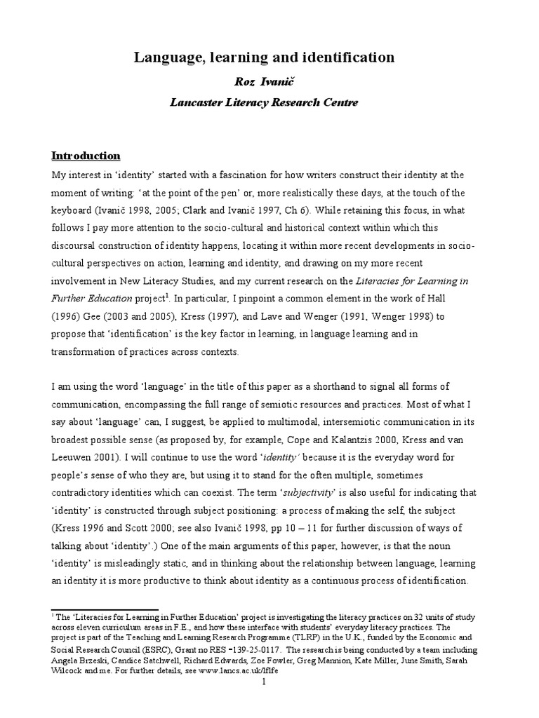 Language, Learning and Identification | PDF | Identity (Social Science) | Discourse