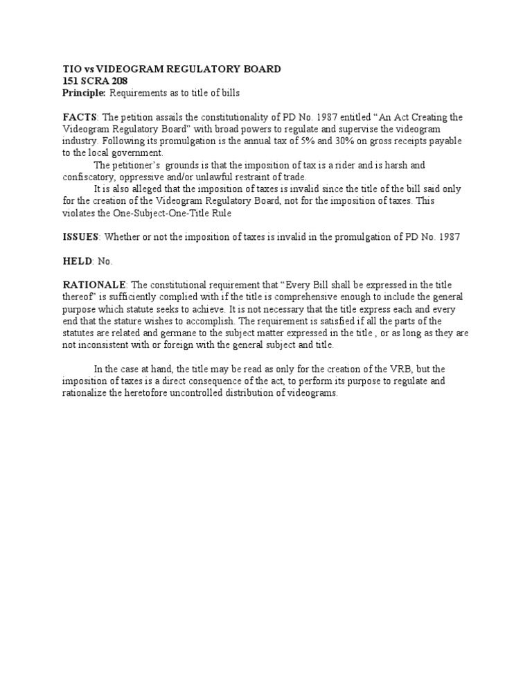 TIO vs Videogram Regulatory Board Case | PDF | Finance & Money Management
