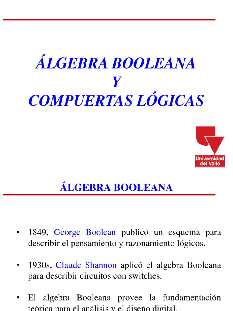 Representación algebraica de la lógica booleana y las compuertas lógicas | PDF | Álgebra de ...