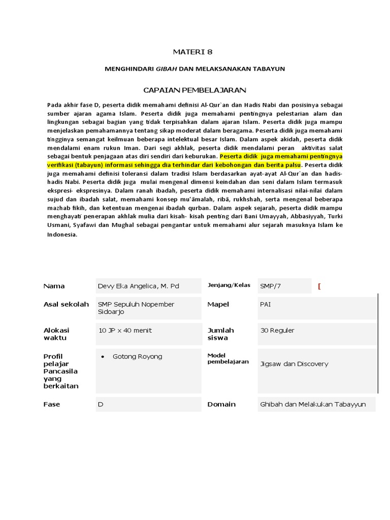 Materi 8 Ghibah Dan Tabayyun | PDF