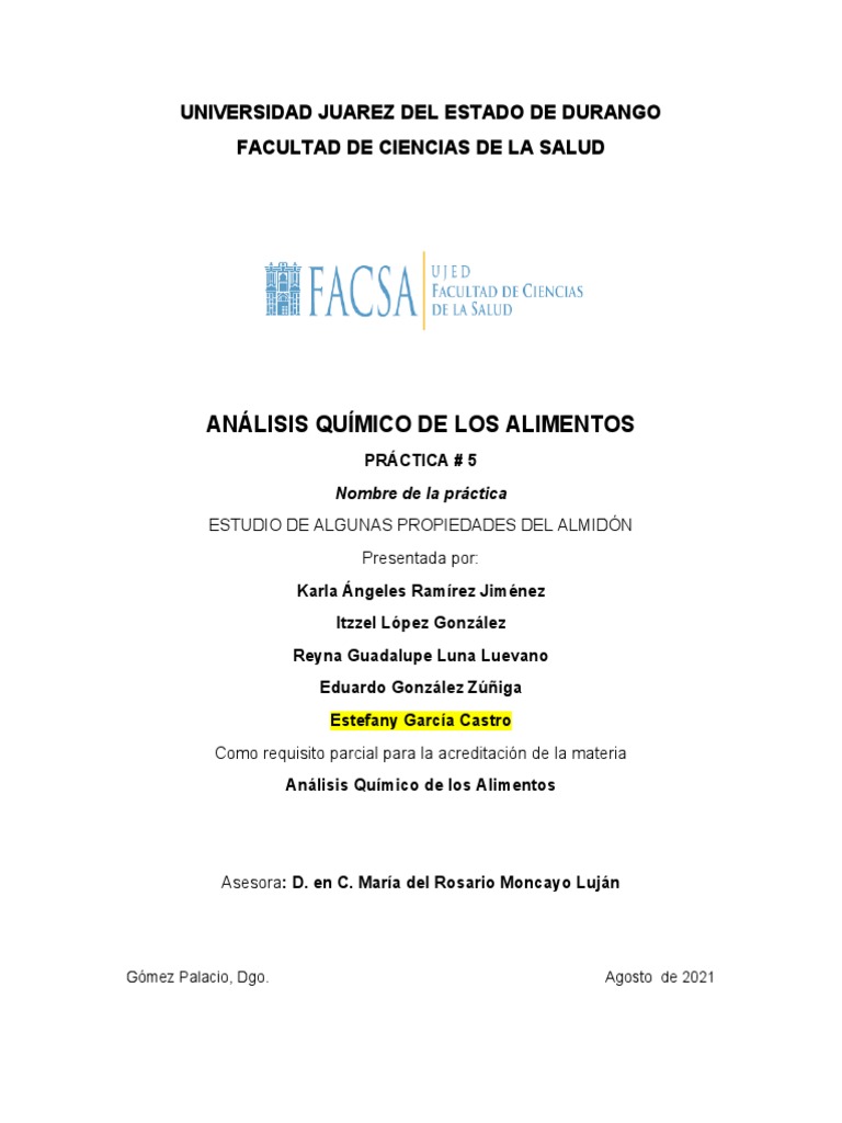 Practica 5 Estud. de Prop. Del Almidon | PDF | Almidón | Líquidos