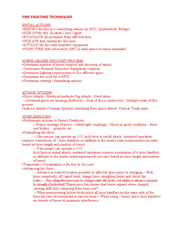 Fire Fighting Techniques Pdf Fires Firefighting
