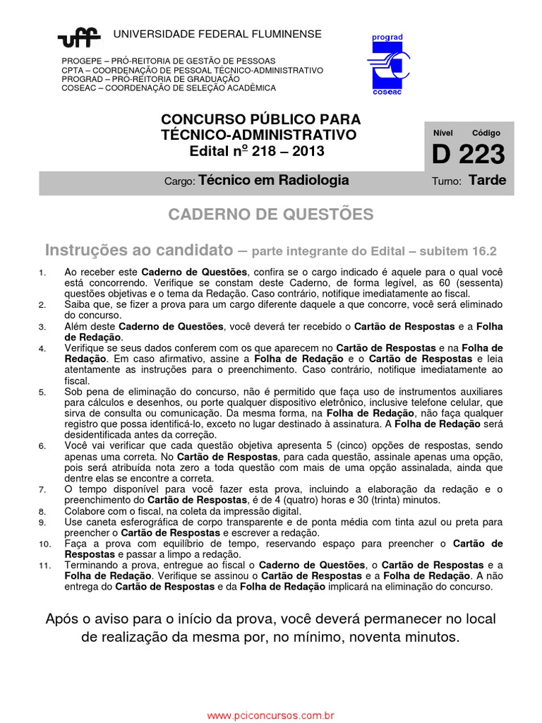 Prova Tecnólogo em Radiologia Uff + Gabarito | PDF | Tomografia computadorizada | Imagem de ...
