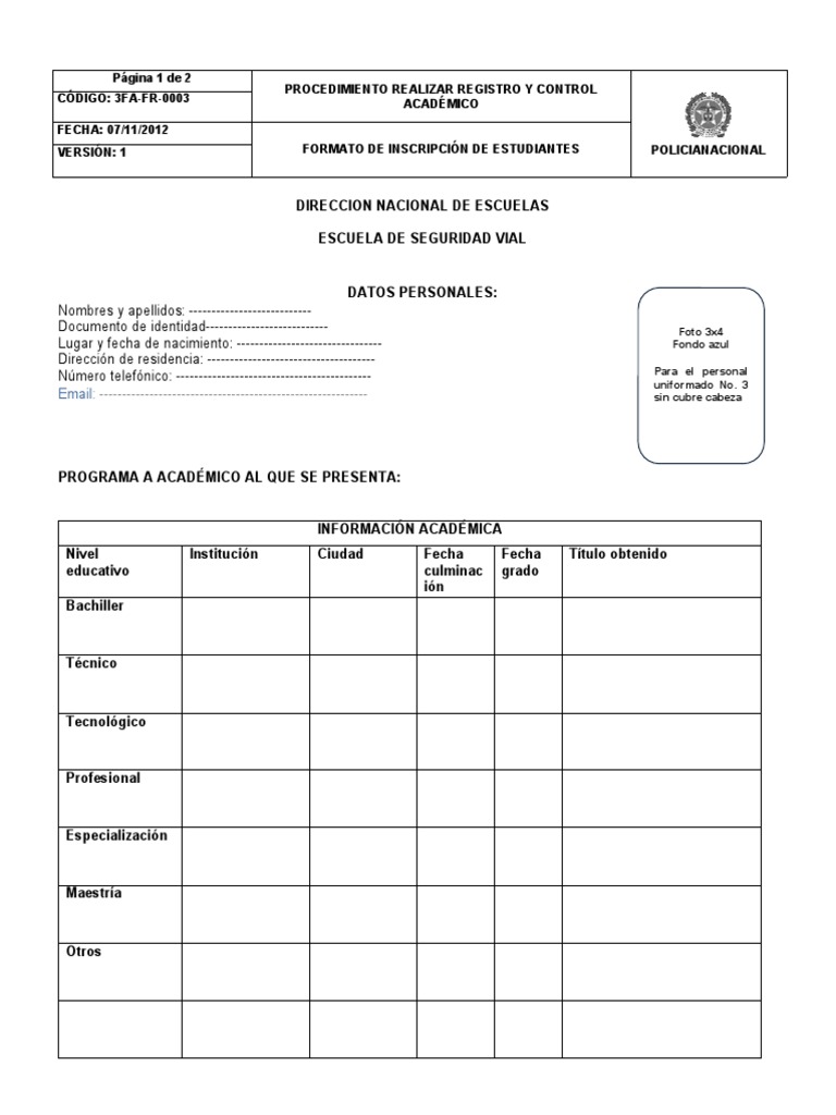 3fa-Fr-0003 Formato de Inscripcion de Estudiantes | PDF