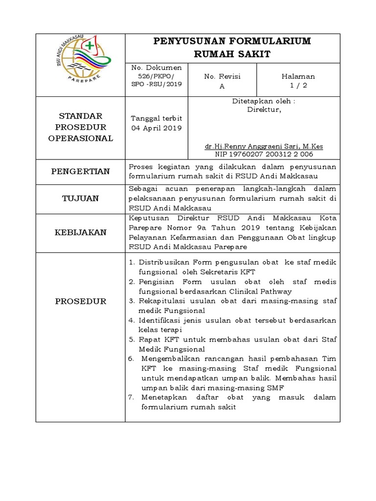 Contoh Spo Penyusunan Formularium Rumah Sakit | PDF | Pengembangan Diri | Sains & Matematika