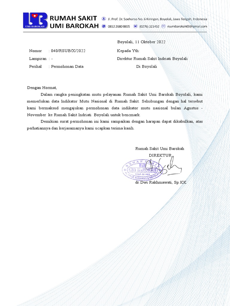 Surat Permohonan Data Rs Indriati | PDF